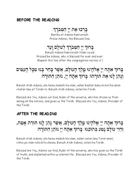 Torah Blessings With Transliteration Pdf