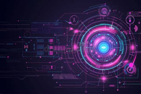 futuristic digital interface with glowing circular elements and data charts stock illustration