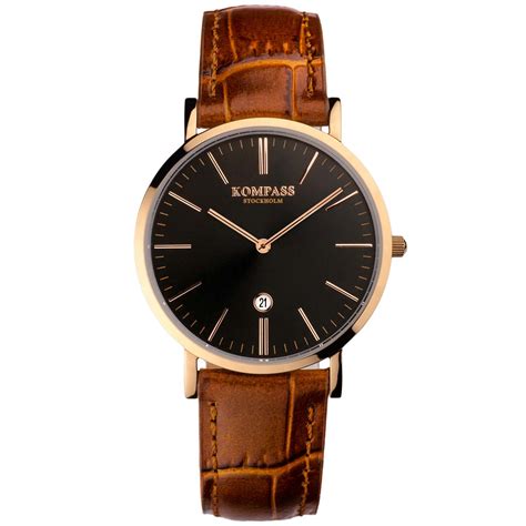 Kompass Nautilus Ladies Rose Gold Black Dial Brown Strap