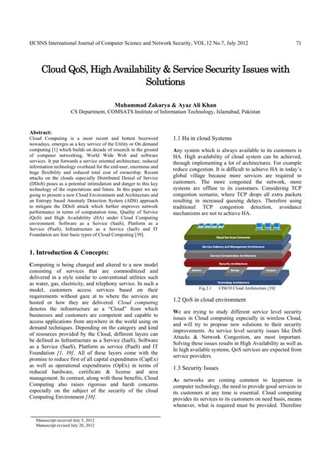Pdf Cloud Qos High Availability And Service Security Issues With Solutions
