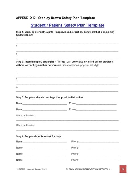 Fillable Online Brown And Stanley Safety Plan Templatepdf Patient