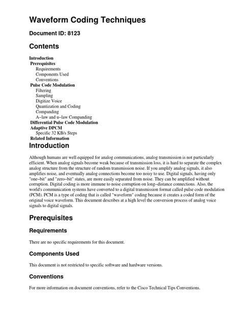 Waveform Coding Techniques Document Id 8123 Pdf Signal To Noise