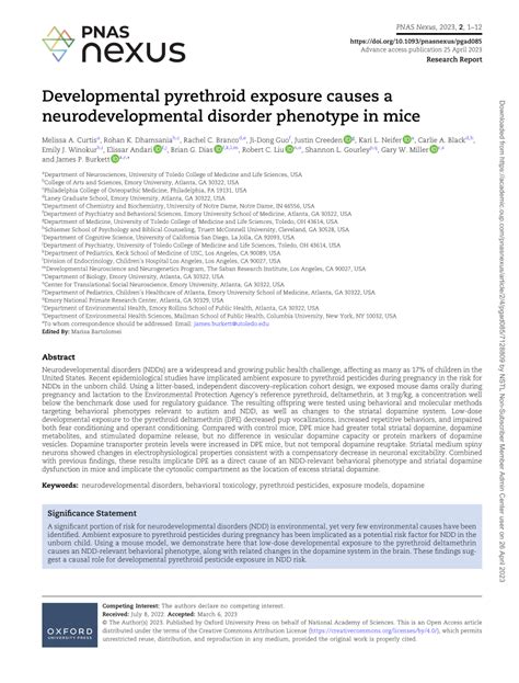 Pdf Developmental Pyrethroid Exposure Causes A Neurodevelopmental Disorder Phenotype In Mice