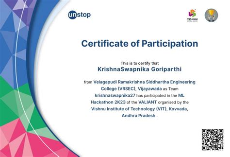 Ml Hackathon Vit Participation Progress Learning Skills Krishna Swapnika Goriparthi