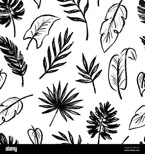 black leaf seamless pattern vector background hand drawn crayon abstract texture tropical tree