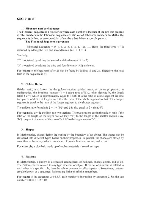 Math Research Gec104 All About Fibbonacci Sequence Gec104 B1