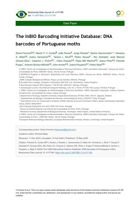 Pdf The Inbio Barcoding Initiative Database Dna Barcodes Of Portuguese Moths