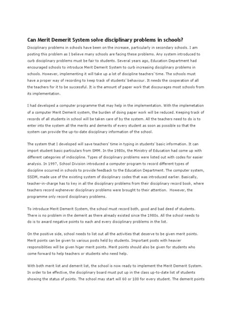 Can Merit Demerit System Solve Disciplinary Problems In Computing