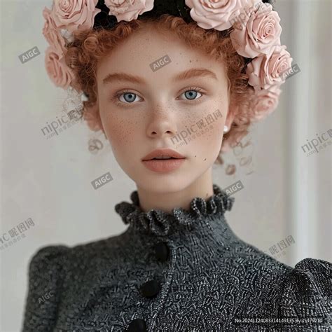 Ai创作图雀斑维纳斯 珊瑚女头饰 雀斑美人详情 高仿真硅像人物 法式少女风格 粉缎地黑领 雀斑美人主图 欧式田园铁皮娃娃 硅胶仿真人 头饰欧美 香槟粉草莓色温柔色彩 缎钉绫花卉纹皮边女冬 粉色