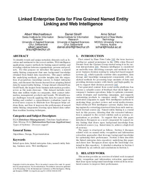 Pdf Linked Enterprise Data For Fine Grained Named Entity Linking And Web Intelligence