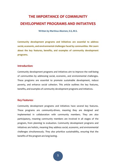 Solution The Importance Of Community Development Programs And