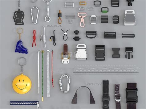 Blender拉链服装配饰钥匙扣背包肩带配件c4d Fbx Obj模型素材 Blender布的