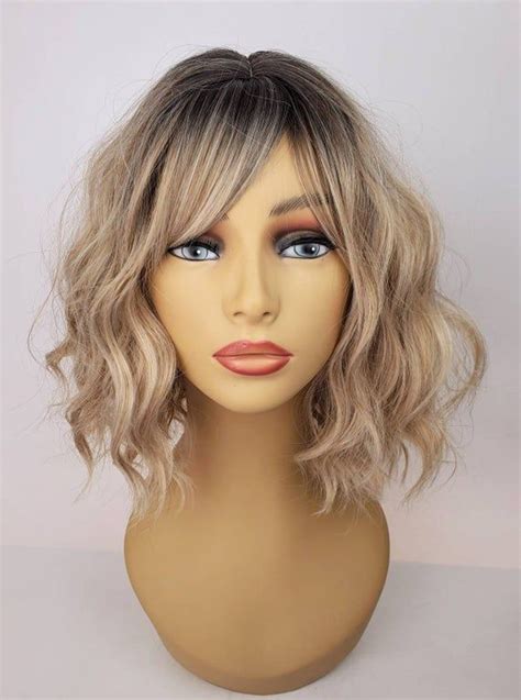 Wavy Rooted Blonde Bob Wig Highlighted Blonde Wavy Wig Blonde Bob Wig