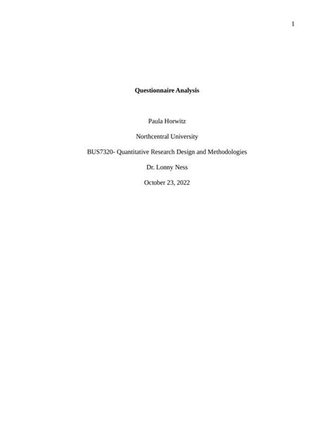 Bus 7320 Week 6 Assignment Questionnaire Analysis