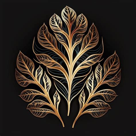 Premium Ai Image Luxury Golden Floral Design Leaf Black Background Ai Generated Art