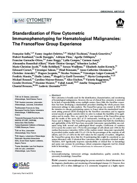 Pdf Standardization Of Flow Cytometric Immunophenotyping For Hematological Malignancies The