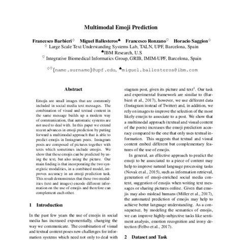 Multimodal Emoji Prediction Acl Anthology