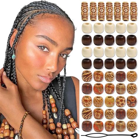 Naiska 60pcs Vintage Round Natural Wood Hair Beads For