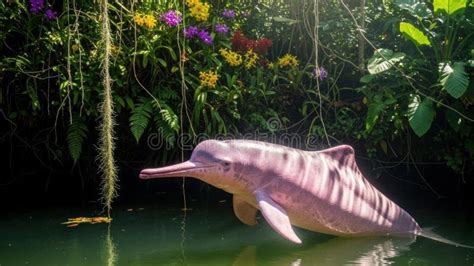 Amazon River Dolphin Swimming In The Lush Tropical Amazonian River