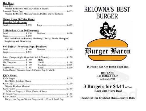 Menu For Burger Baron In Kelowna Bc Sirved