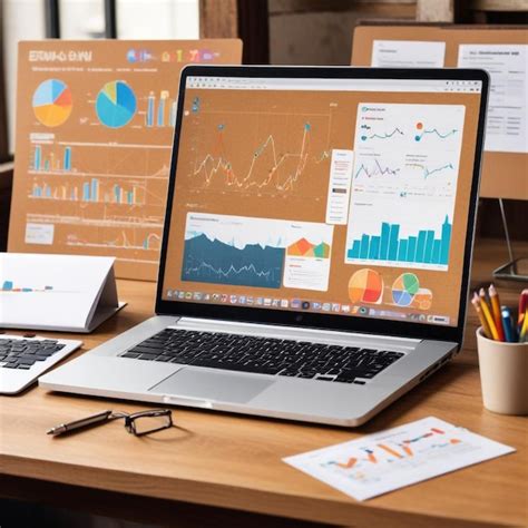 Modern Digital Workspace With A Laptop And Analytical Charts And Graphs On The Background