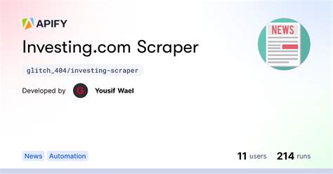 Investing Unofficial Api Deprecated · Apify