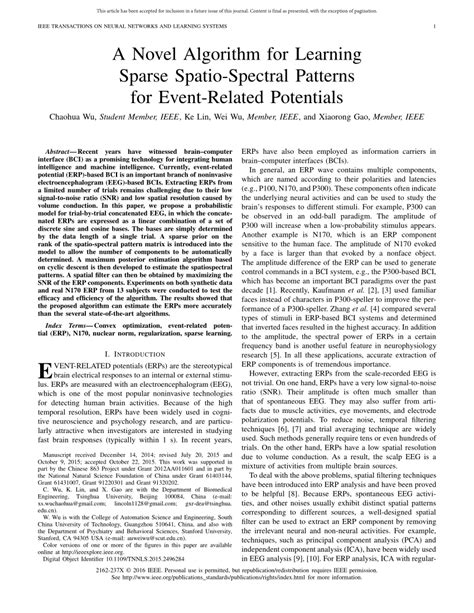 Pdf A Novel Algorithm For Learning Sparse Spatio Spectral Patterns