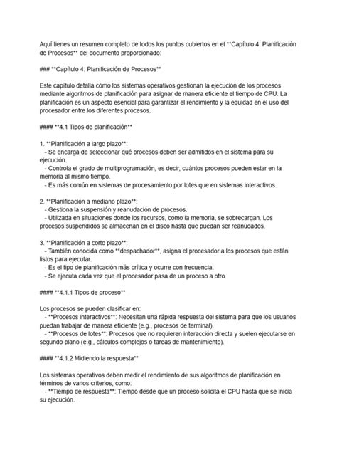 Resumen De Sistemas Operativos Parcial 3 Capitulo 4 Y 5 Pdf
