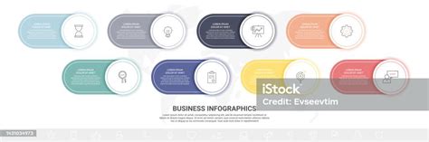 8개의 원과 레이블이 있는 비즈니스 벡터 인포그래픽 다이어그램 순서도 배너 프레젠테이션 웹 콘텐츠 레벨 차트 그래픽에 대한 8단계의 타임라인 시각화 0명에 대한 스톡 벡터