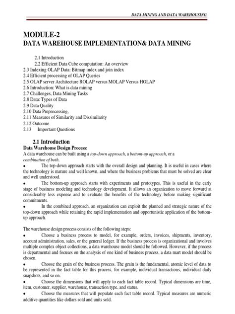 Dmdw 1 2nd Module Pdf Data Warehouse Database Index