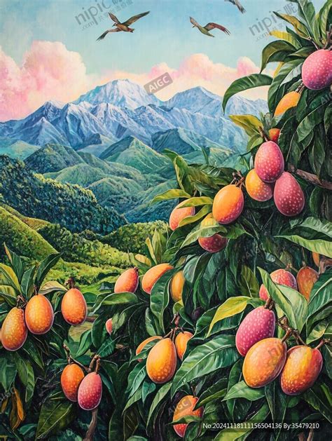 Ai创作图芒果丰收插画 贵妃芒插画手绘 荔枝油画 包装插画荔枝 芒果园素材 芒果包装插画 黄桃自采园招贴画 荔枝自采园宣传画 芒果采摘园招贴画 水密桃包装插画 丰收荔枝画 贵妃芒手绘 荔枝插画