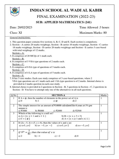 7610739 Class 11 Applied Math 241 Final 22 23 Pdf Mathematics