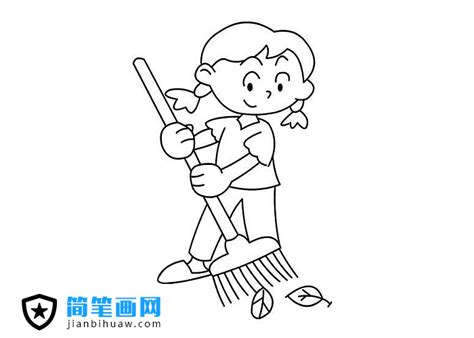 打扫落叶的小女孩简笔画图片 简笔画网