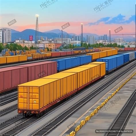 Ai创作图集装箱列车 夕阳下的货运列车 集装箱火车 集装箱铁路运输 货物运输火车 火车站货运区 火车铁路货车 火车货物集装厢 国际货运列车 集装箱专列 火车货运站 火车货运车厢 火车货运办公区