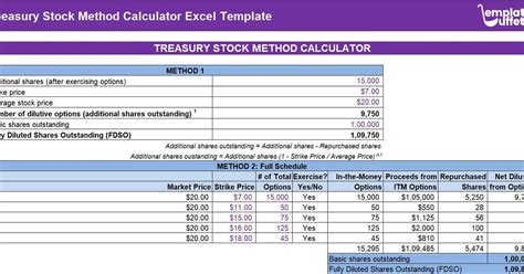 Treasury Stock Method Calculator Excel Template Easily Calculate Values