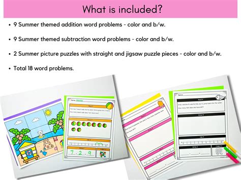 Summer Word Problems Printable Kindergarten Addition And Subtraction Word Problems Worksheets