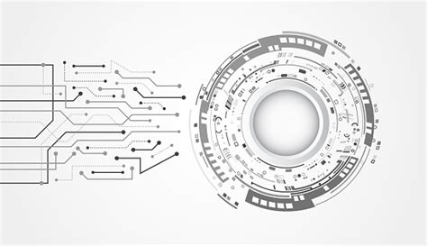 인터넷 통신 빅 데이터 디지털 기술 하이테크 배너 기술 기하학적 배경은 회색 배경에 원과 인쇄 회로 기판으로 구성됩니다 0명에 대한 스톡 벡터 아트 및 기타 이미지 Istock