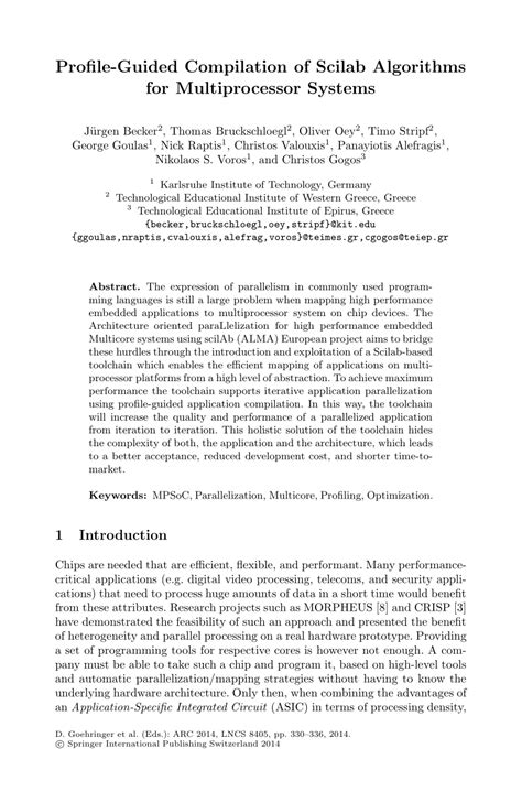 Pdf Profile Guided Compilation Of Scilab Algorithms For Multiprocessor Systems