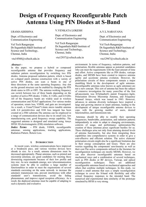 Pdf Design Of Frequency Reconfigurable Patch Antenna Using Pin Diodes At S Band