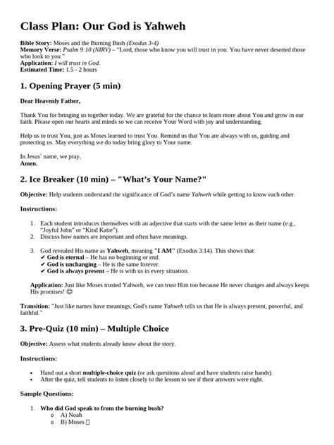 Class Plan Pdf Moses Torah Books