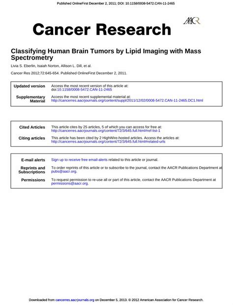 Pdf Classifying Human Brain Tumors By Lipid Imaging With Mass