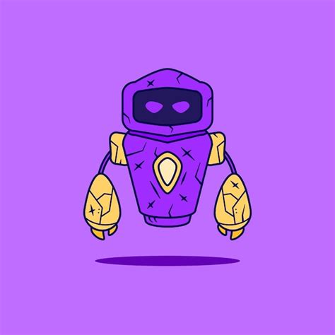 Ilustración de icono de mascota de robot púrpura sucio volador estilo de dibujos animados plana
