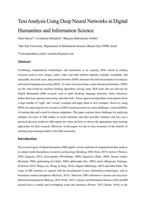 Pdf Text Analysis Using Deep Neural Networks In Digital Humanities
