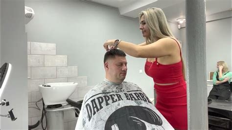 Beautiful Barberette Giving Haircut Youtube