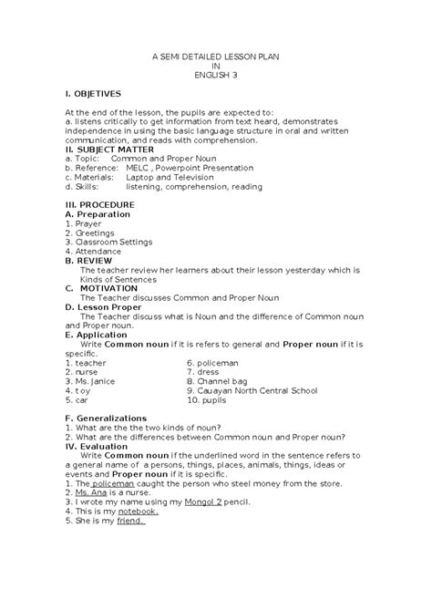 English Simple Program A Semi Detailed Lesson Plan In English 3 I
