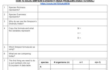Simpson S Diversity Index Ecosystem Video Tutorial TPT