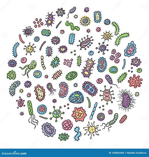 Bacterial Microorganism In A Circle Color Doodle Style Stock Vector