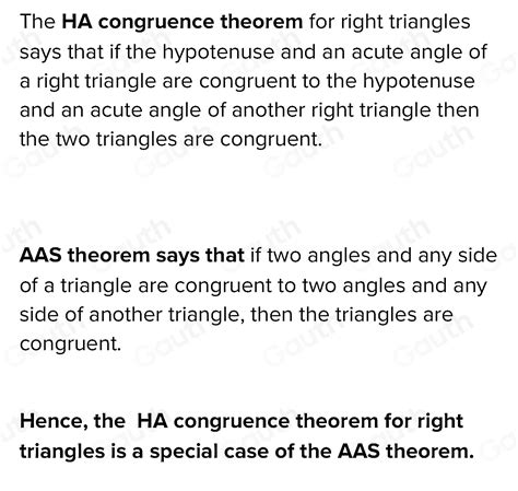 Solved The Ha Congruence Theorem For Right Triangles Is A Special Case