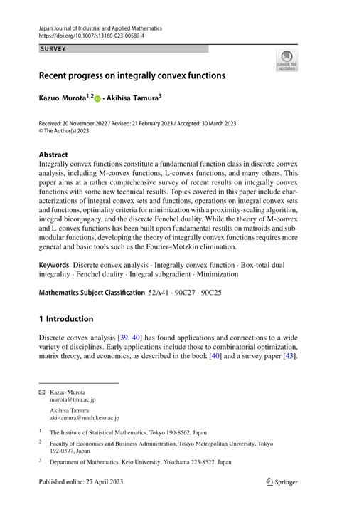 Pdf Recent Progress On Integrally Convex Functions