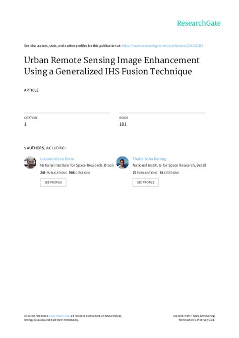 Pdf Urban Remote Sensing Image Enhancement Using A Generalized Ihs